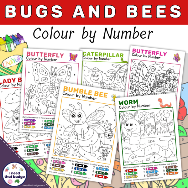Bugs & Bees Colour by Number Worksheets - I NEED THAT BADGE