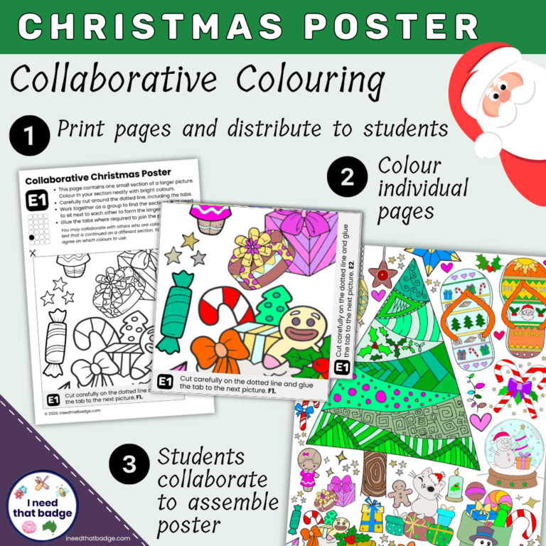 Christmas Collaborative Colouring Poster - I NEED THAT BADGE
